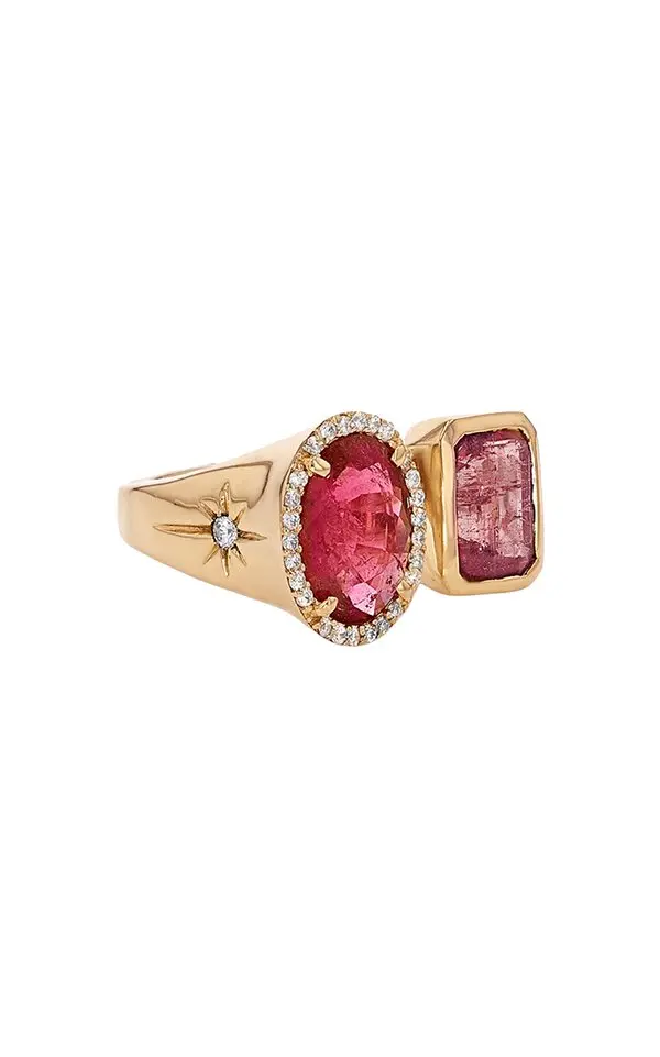 Sheryl Lowe 14k Yellow Gold Tourmaline And Diamond Two Stone Ring