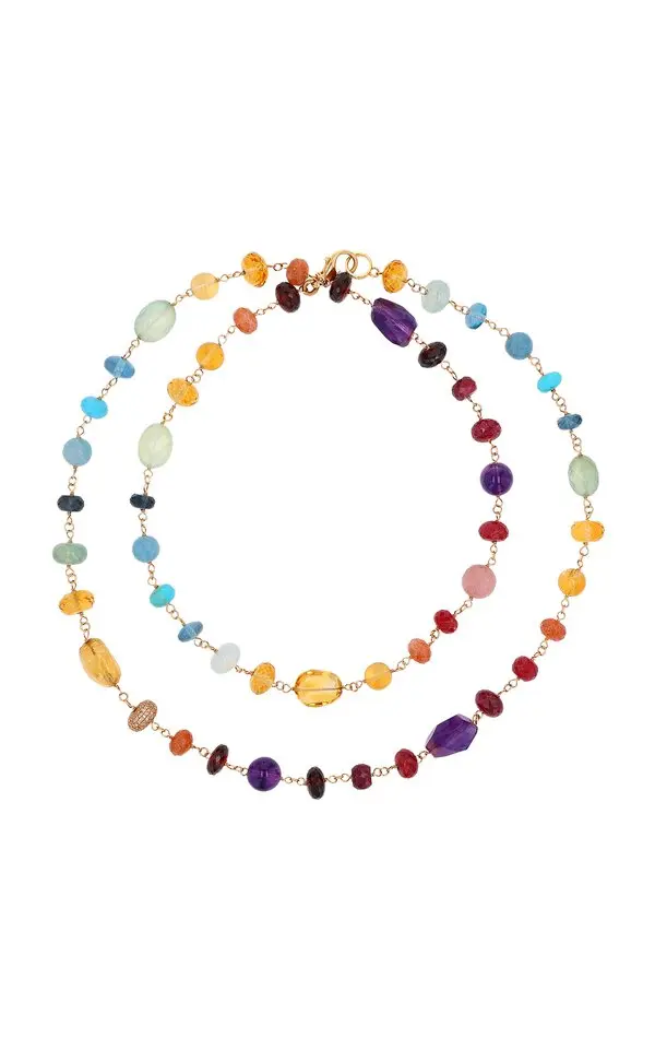 Sheryl Lowe 14k Yellow Gold Rainbow Gemstone Rope Necklace