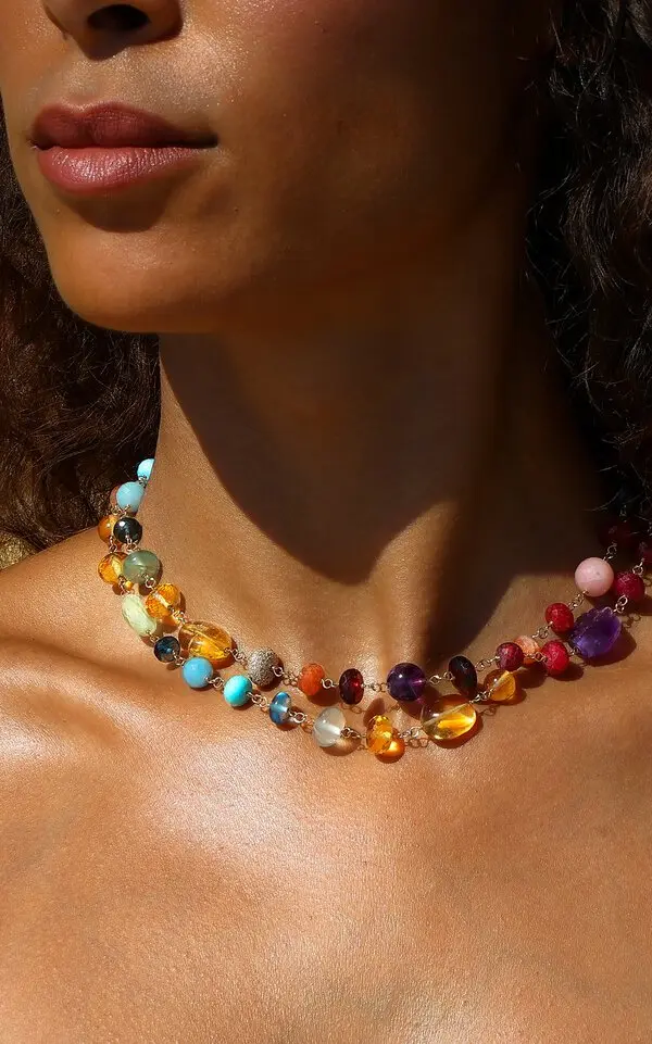 Sheryl Lowe 14k Yellow Gold Rainbow Gemstone Rope Necklace