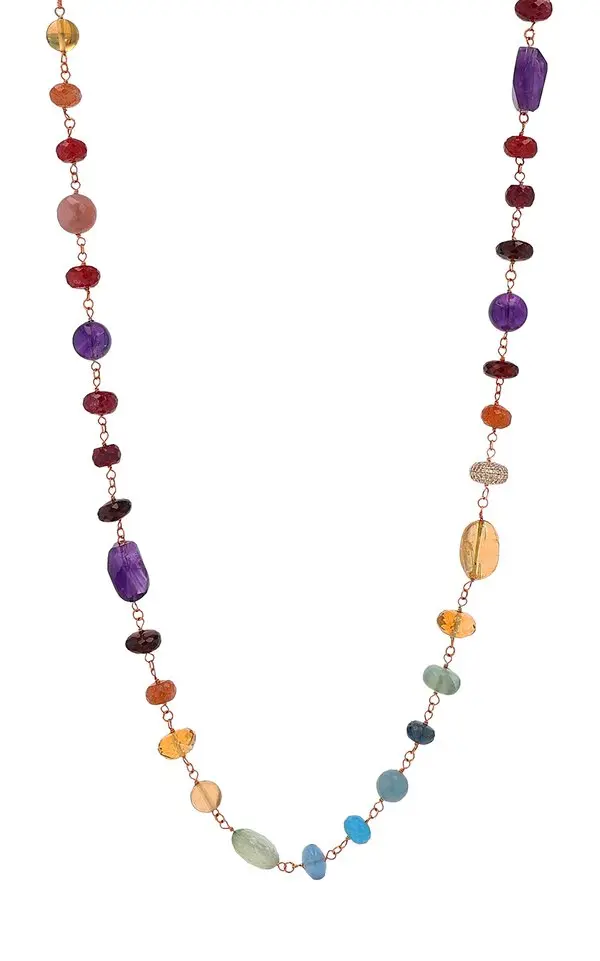 Sheryl Lowe 14k Yellow Gold Rainbow Gemstone Rope Necklace