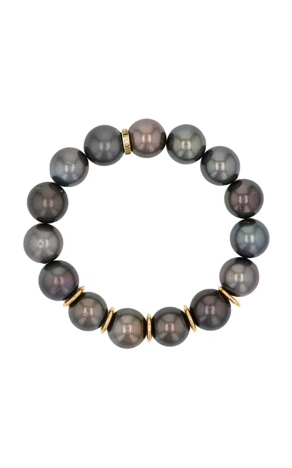 Sheryl Lowe 14k Yellow Gold Tahitian Pearl And Diamond Beaded Bracelet - Grey