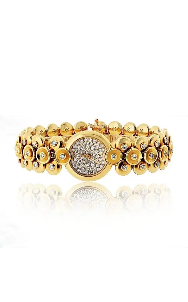THE BACK VAULT Van Cleef & Arpels 18k Yellow Bouton D'or Medium Model Diamond Dial Watch