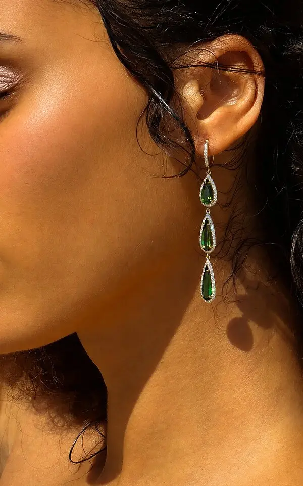 Sheryl Lowe 14k Yellow Gold Tourmaline Triple Drop Earrings