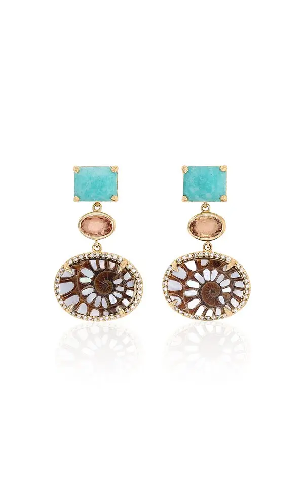 Sheryl Lowe 14k Yellow Gold Mother Of Pearl Ammonite Drop Earrings - Brown