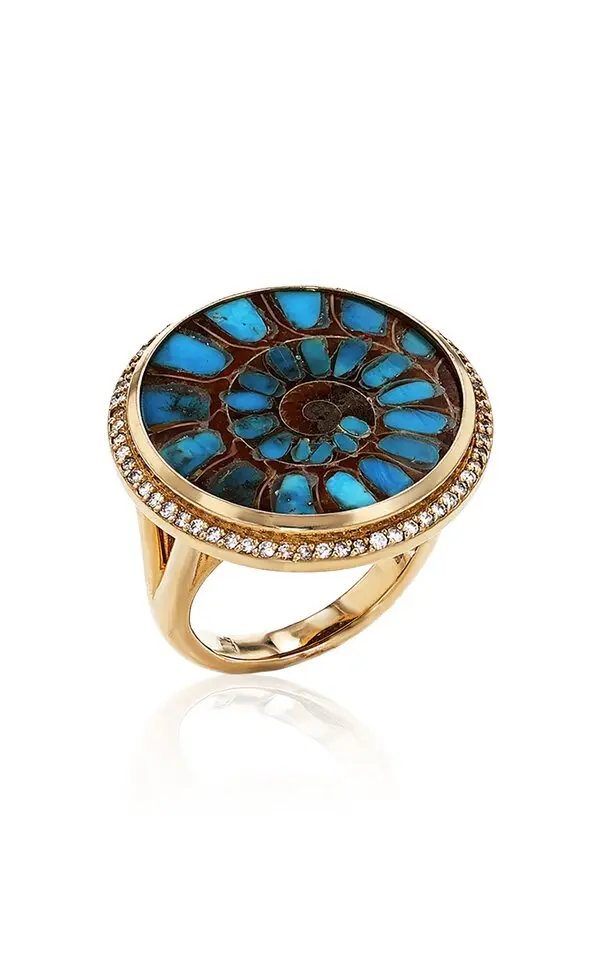 Sheryl Lowe 14k Yellow Gold Turquoise Ammonite Cocktail Ring