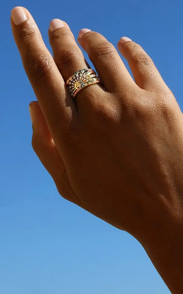 Sheryl Lowe 14k Yellow Gold Rainbow Gemstone Sunrise Mini Cuff Ring