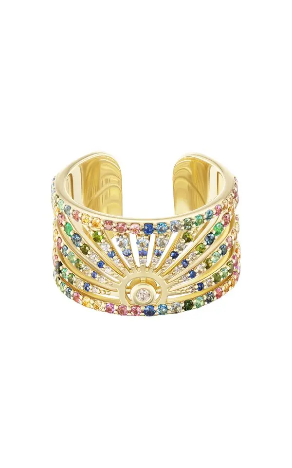Sheryl Lowe 14k Yellow Gold Rainbow Gemstone Sunrise Mini Cuff Ring