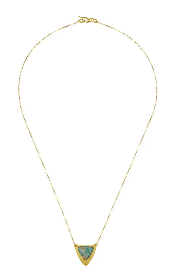 TEN THOUSAND THINGS 18k Green Gold Opal Triangle Pendant Necklace