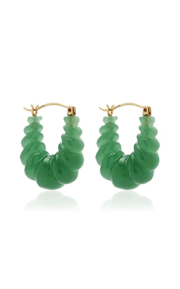 TEN THOUSAND THINGS 18k Gold Jade Carved Hoop