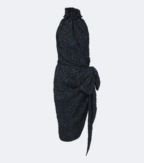 Balmain Draped Jacquard Halterneck Midi Dress