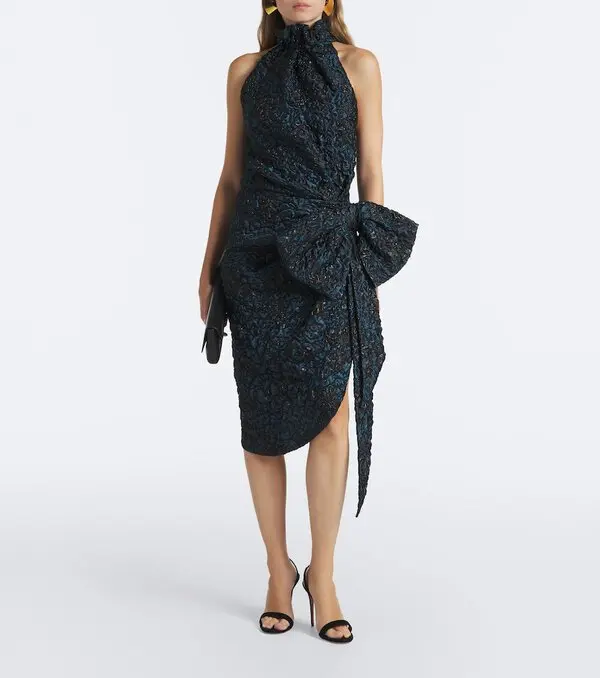 Balmain Draped Jacquard Halterneck Midi Dress