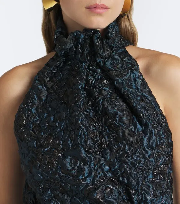 Balmain Draped Jacquard Halterneck Midi Dress