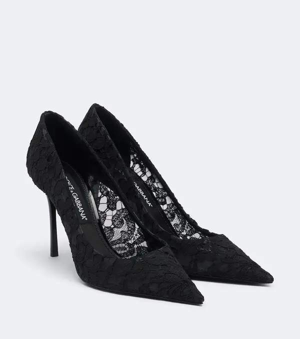 Dolce & Gabbana Leather-trimmed Lace Pumps - Black