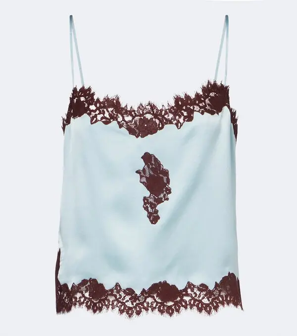 DÔEN Avelaine Lace-trimmed Silk Satin Camisole - Blue
