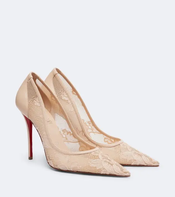 CHRISTIAN LOUBOUTIN Miss Z Leather-trimmed Lace Pumps - Pink