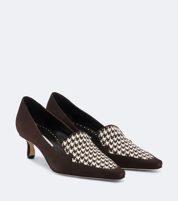 Manolo Blahnik Petusi Houndstooth Suede Pumps