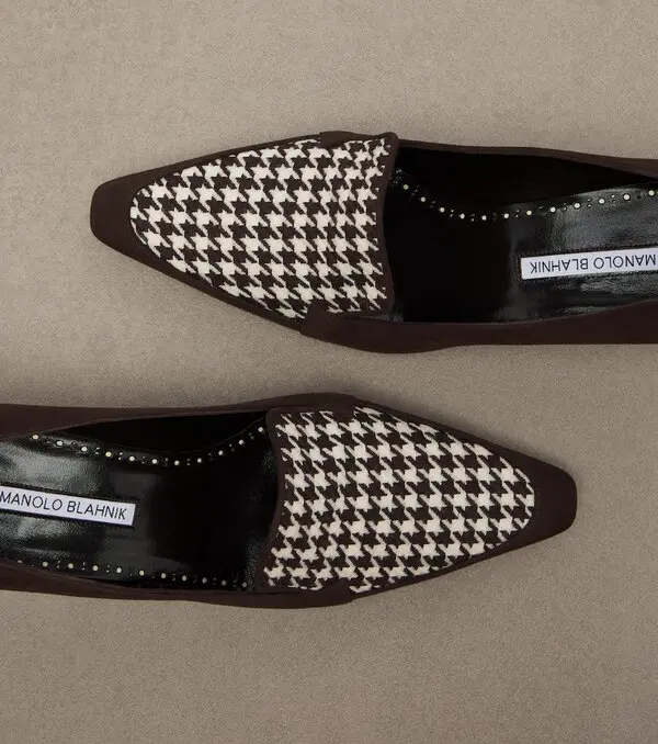 Manolo Blahnik Petusi Houndstooth Suede Pumps