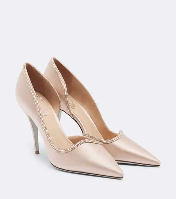 Rene Caovilla Onda Embellished Satin Pumps - Pink