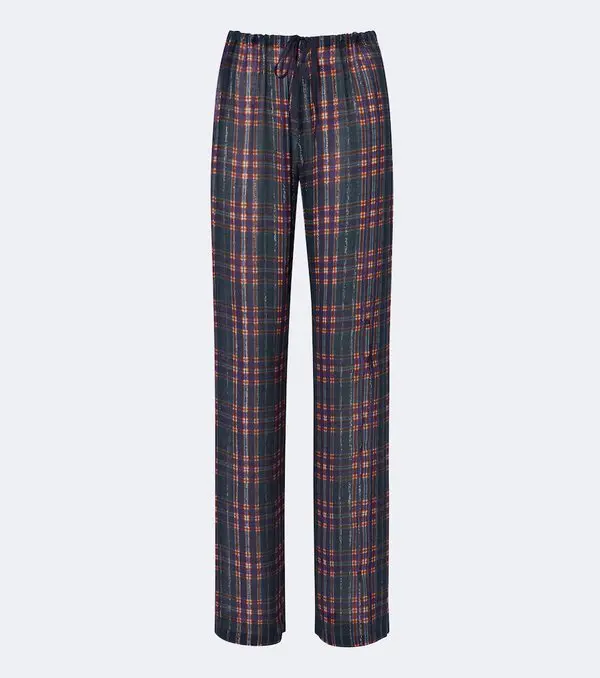 Dries Van Noten Plaid Lamé Straight Pants