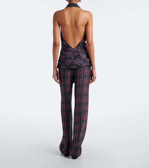 Dries Van Noten Plaid Lamé Straight Pants