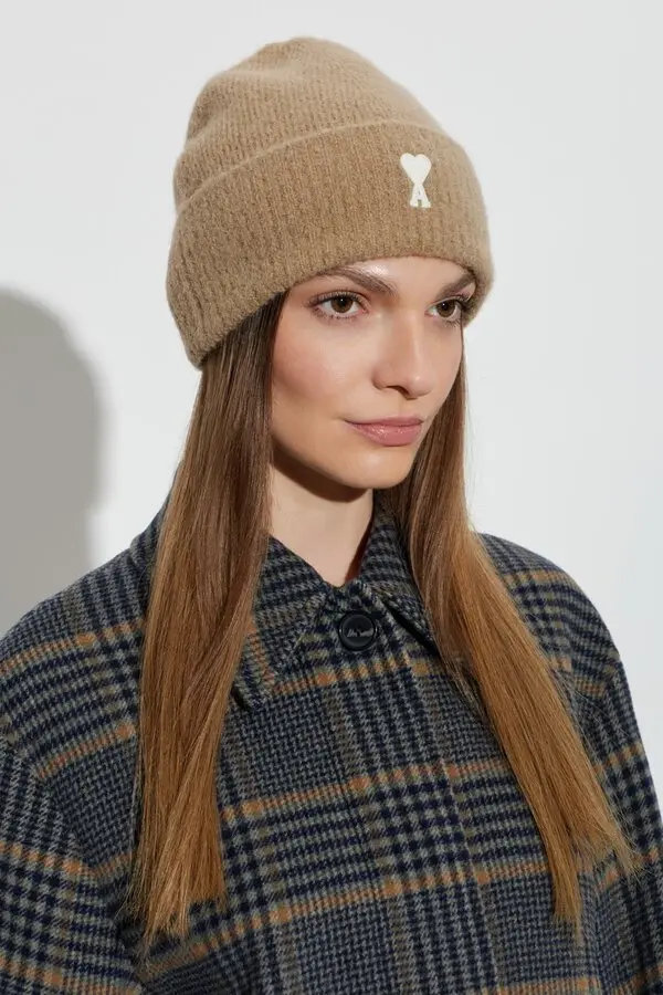 AMI Paris Cap With Embroidered Logo - Beige