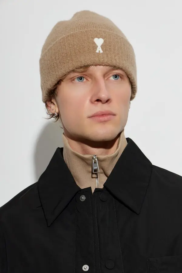 AMI Paris Cap With Embroidered Logo - Beige