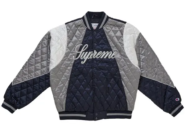 Supreme Champion Quilted Satin Varsity Jacket - Navy Blue