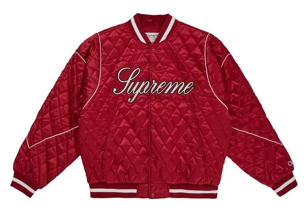 Supreme Champion Quilted Satin Varsity Jacket - Dark Red