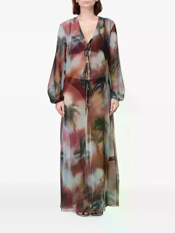Patrizia Pepe Abstract-print Tie-fastening Maxi Beach Cover-up - White
