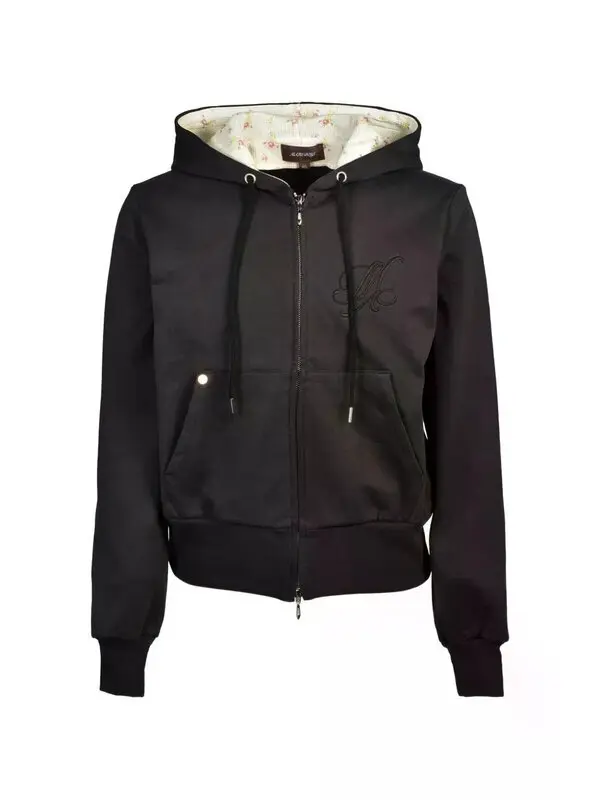 MASU Floral-print Zip-up Hoodie - Black