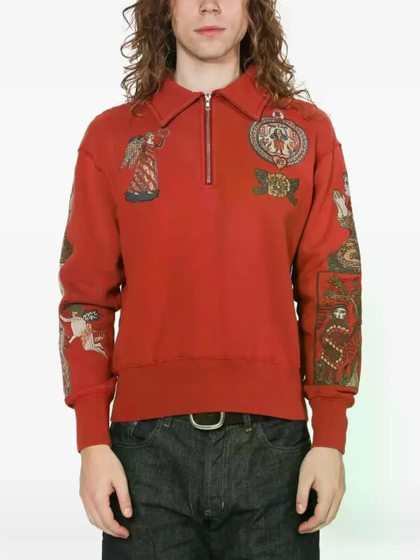 SAMUEL ZELIG Folk Quarter-zip Sweatshirt - Red