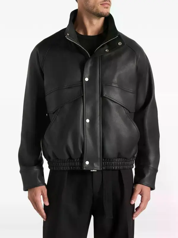 Manière De Voir Kit In Leather Funnel-neck Bomber Jacket - Black