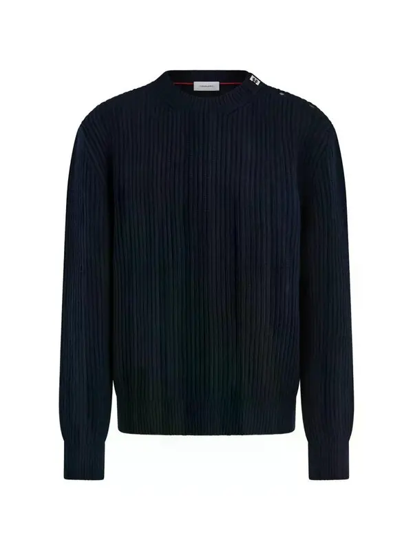 FERRAGAMO Rib Knit Crew Neck Sweater With Hug Buckle Detail - Blue