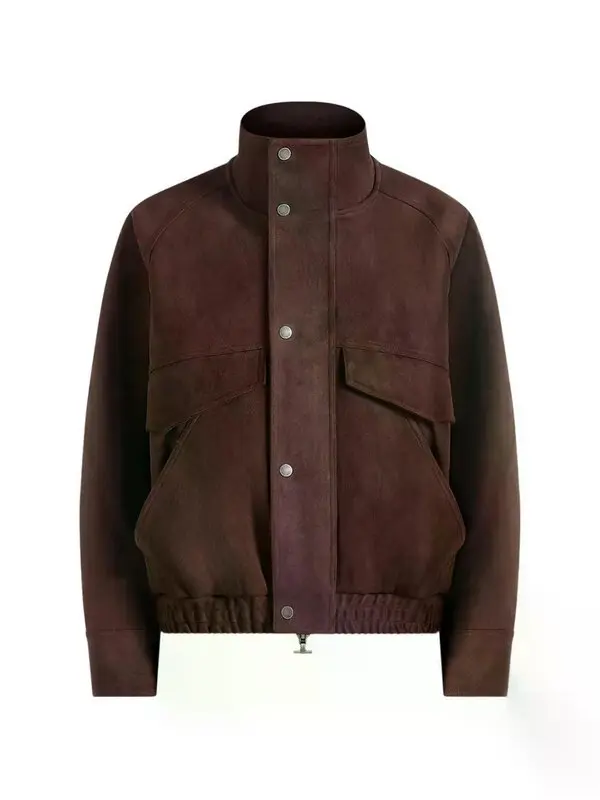 Manière De Voir Romain Suede Funnel-neck Bomber Jacket - Brown