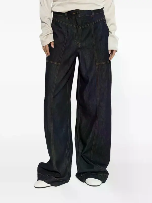 SELF-PORTRAIT Contrast-stitch Wide-leg Jeans - Blue