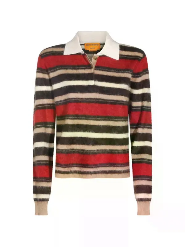 Guest In Residence Grizzly Cropped Rugby Striped Cashmere Polo Shirt - Brown