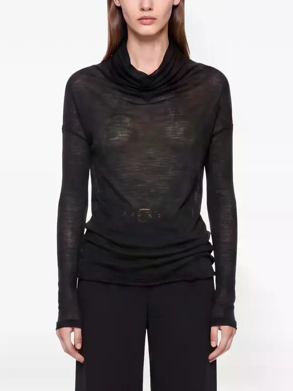 Victoria Beckham Sheer Draped-neck Top - Black