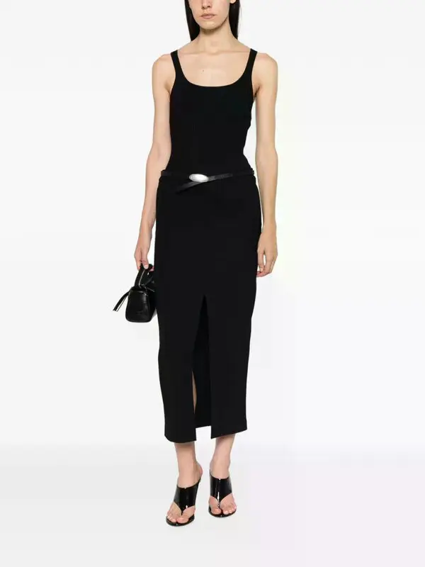 Patrizia Pepe Ribbed-knit Front-slit Midi Dress