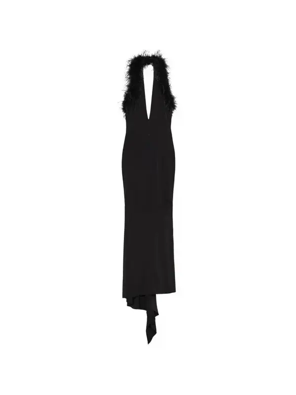 Blumarine Marabou-trim Plunge-neck Maxi Dress