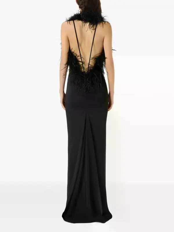 Blumarine Marabou-trim Plunge-neck Maxi Dress