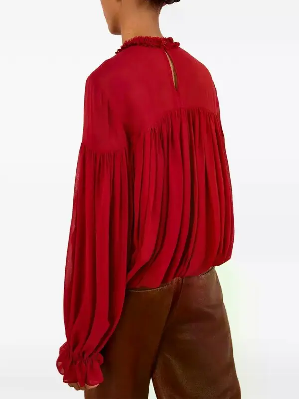 Ulla Johnson Pearl Ruffled Silk Blouse - Red