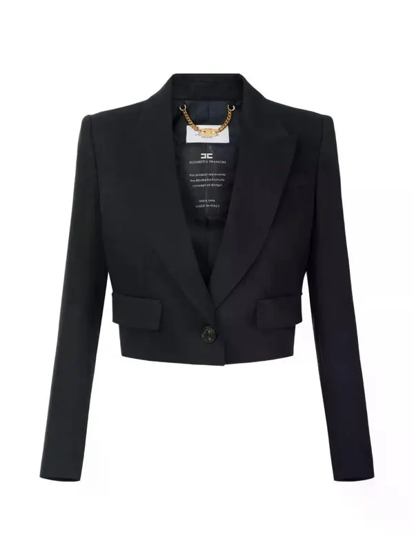 Elisabetta Franchi Wool Cropped Jacket - Black