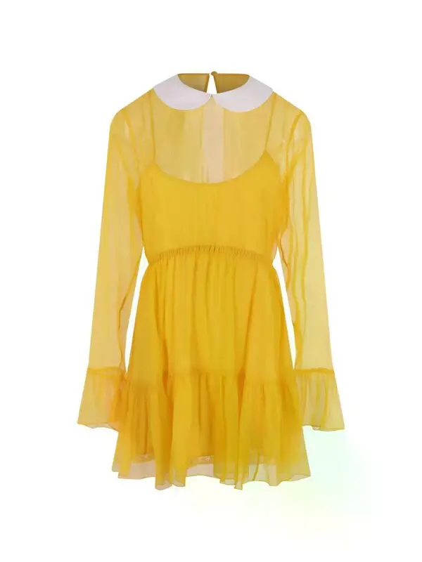 Gucci Collared Ruffled Mini Dress - Yellow