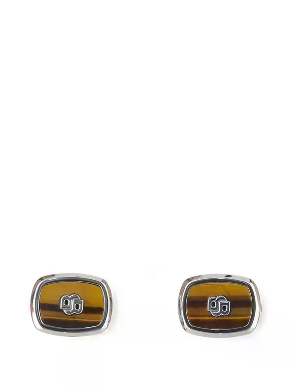 BOSS Monogram-plaque Stone-inlay Cufflinks - Silver