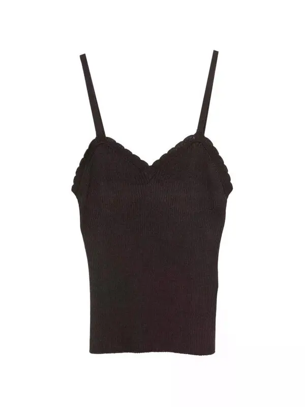 CORDERA Ribbed Scalloped Top - Brown