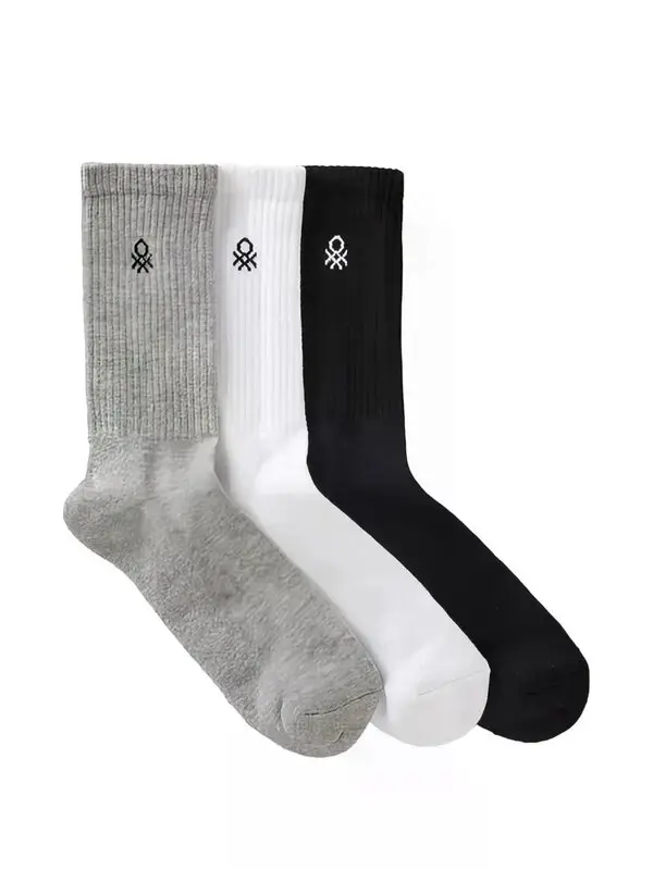 BENETTON Logo-embroidered Ribbed Socks - Grey