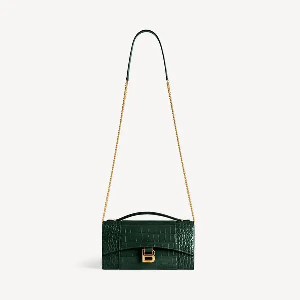 Balenciaga Hourglass Pochette With Chain - Green