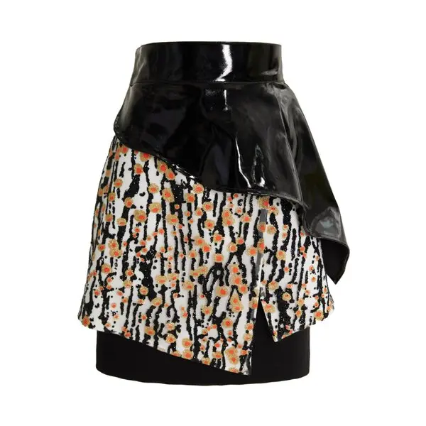 JULIA ALLERT Orange / Black High-waisted Multi-layered Mini Skirt With Patent Belt Orange