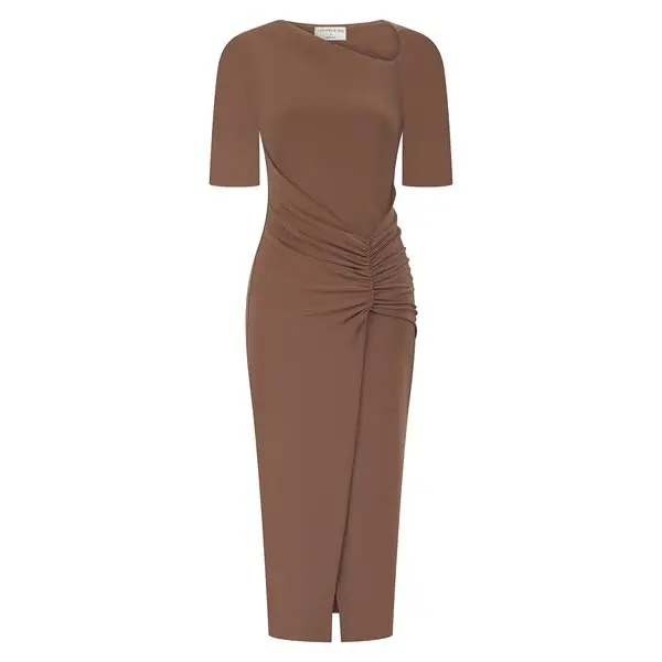 CELESTINE & MAE Latica Midi Dress In Woodsmoke Tan
