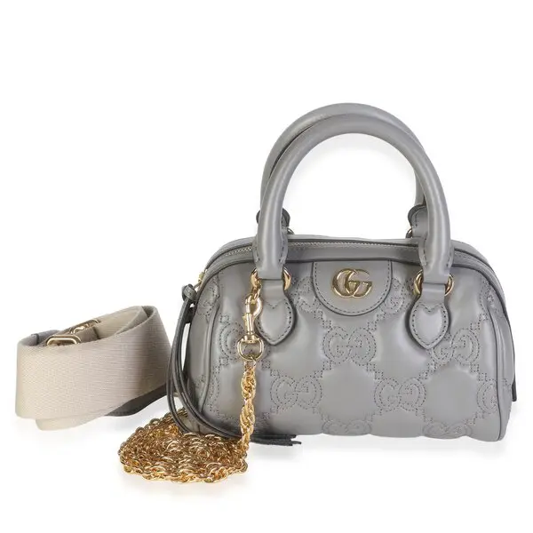 Gucci Dusty Grey Gg Matelasse Calfskin Bowler Bag - Gray